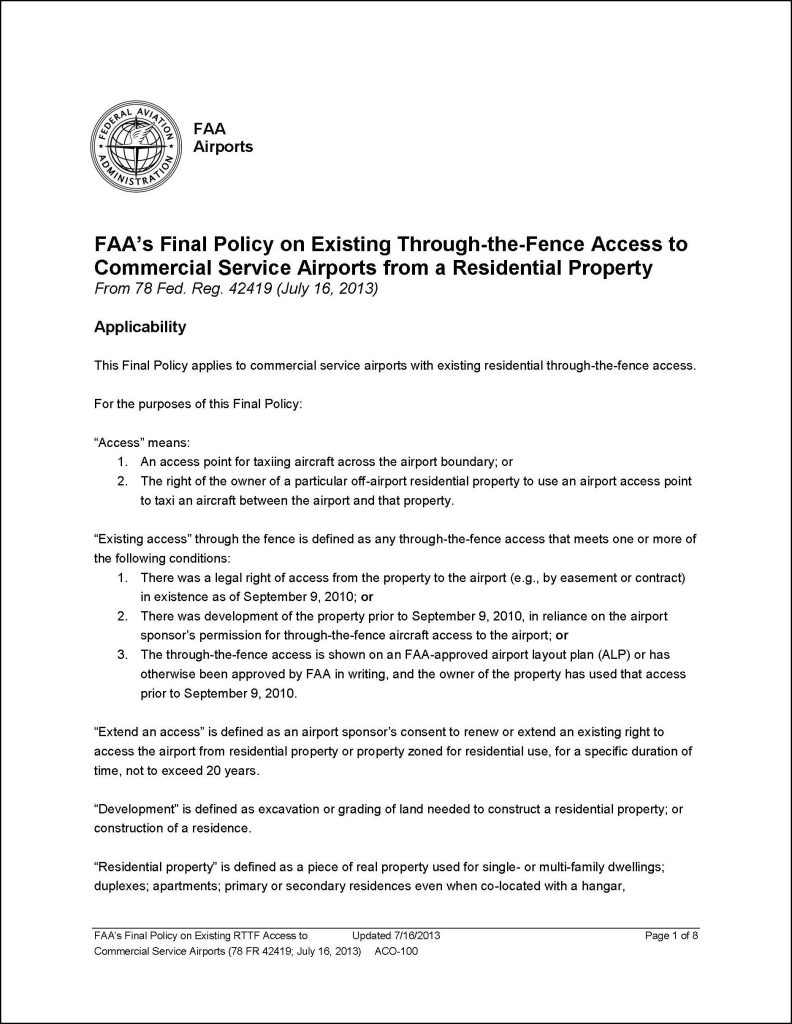 FAA Final Policy on Existing Through-the-Fence Access to Commercial ...