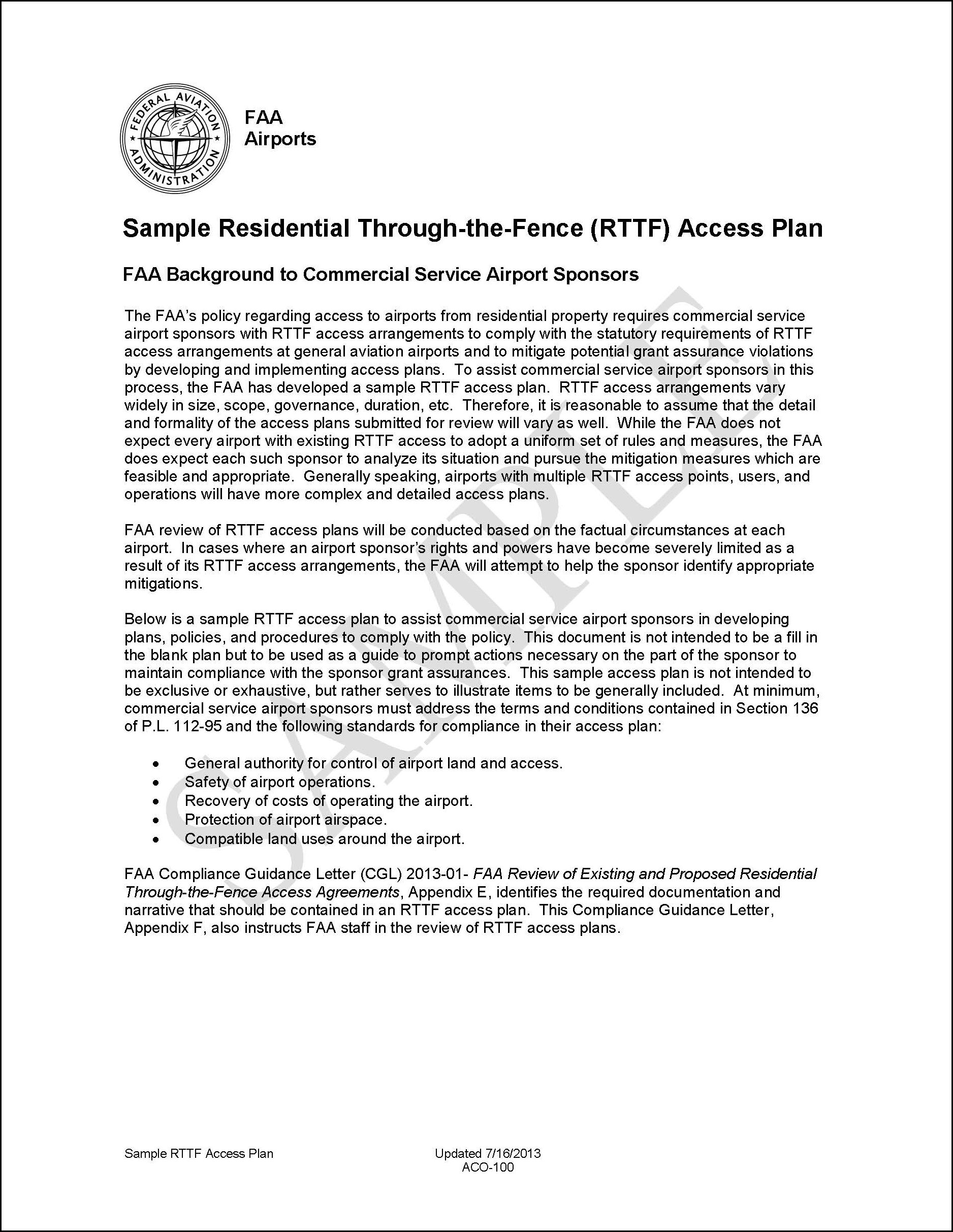 FAA Sample Residential Through-the-Fence (RTTF) Access Plan (for ...